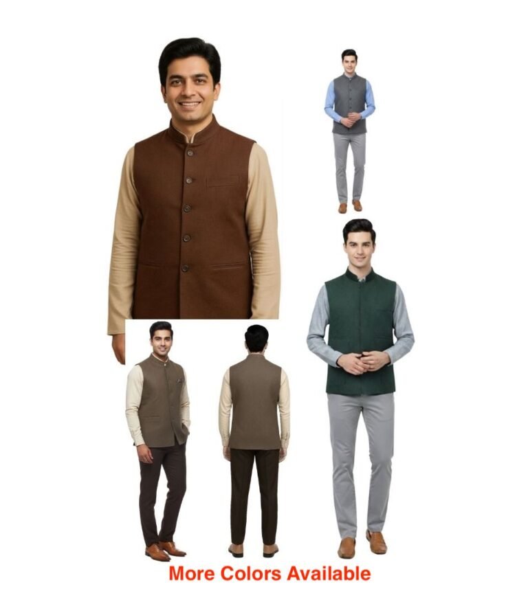 100% Woollen Tweed Sadri Modi Jacket Waistcoat Bandi Multiple Colors ...